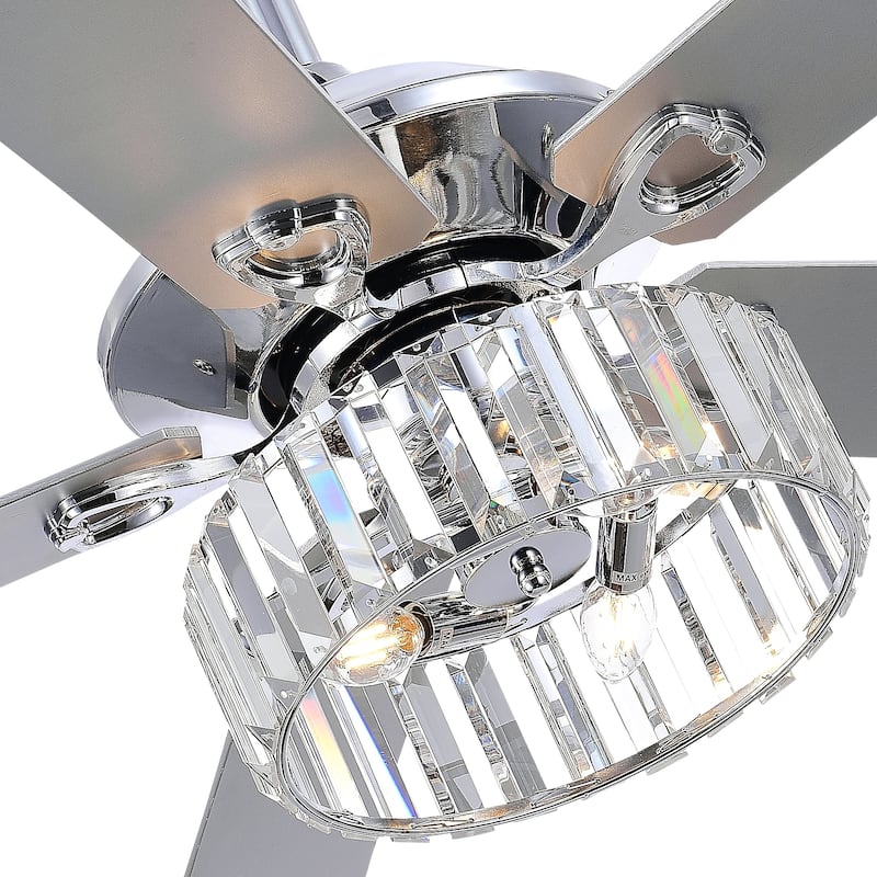 52" 5-Blade Crystal Lighting Ceiling Fan Remote Control, Chrome - 52 ...