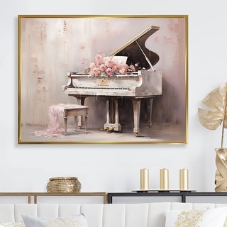 Designart "Pink Pastel Piano Play II" Music Framed Wall Art Living Room ...