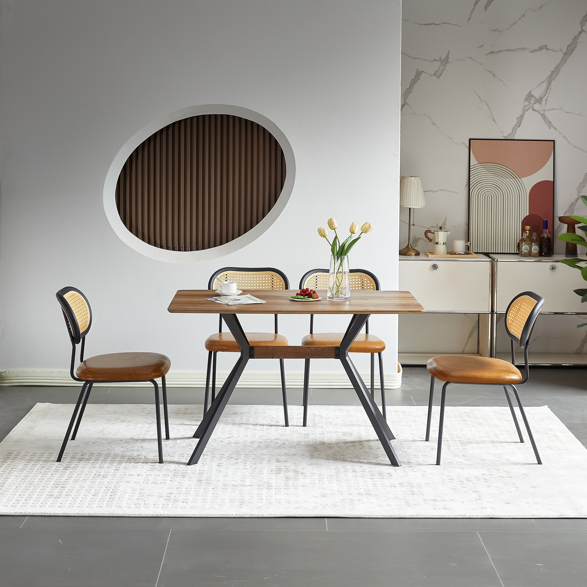 Modern Simple Dining Chairs PU Leather Side Chairs with Metal Pipe ...