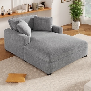Gray Oversized Chaise Lounge Chair, Living Room Upholstered Leisure ...