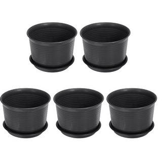 5Pcs 7 Inch Plastic Plant Flower Pots with Drainage Holes and Tray ...