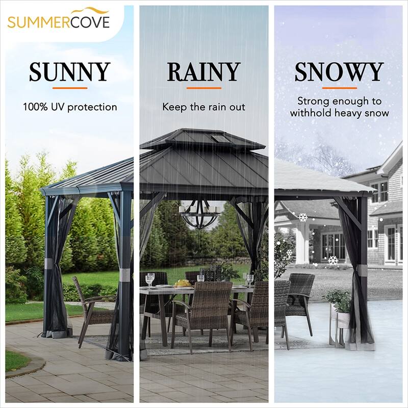 Sunjoy 10 ft. x 12 ft.Solar Powered/Led Light Hardtop Steel Gazebo ...