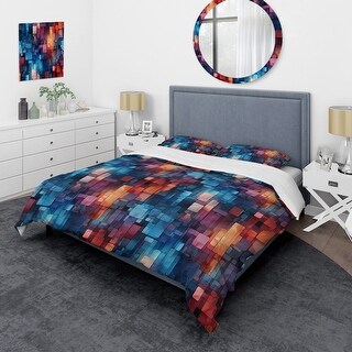 Designart "Purple And Blue Matrix Cubes" Modern Bedding Cover Set With ...