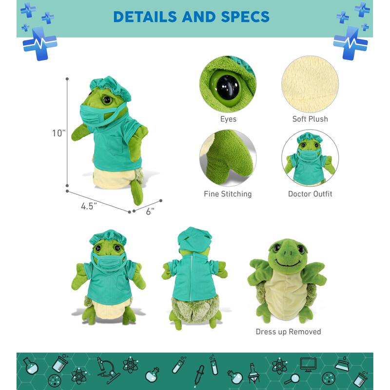 DolliBu Sea Turtle Doctor Plush Hand Puppet with Scrub Uniform and Cap ...