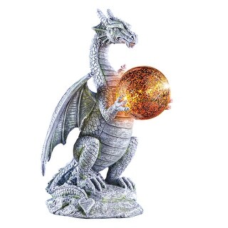 Hand-Paint Solar Powered Dragon with Gazing Ball Garden Statue - 6 x 10 ...