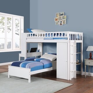 Twin Size Loft Bed with Closet and Desk, Extra Bottom - Bed Bath ...