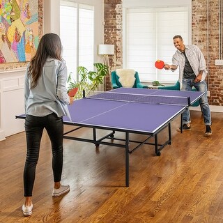 9ft Full Size Folding Rolling Ping Pong Table with Net and 4 Wheels ...