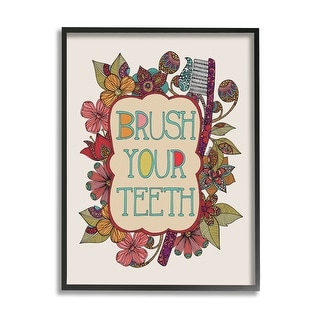 Stupell Intricate Floral Shapes Brush Your Teeth Toothbrush Framed Wall ...