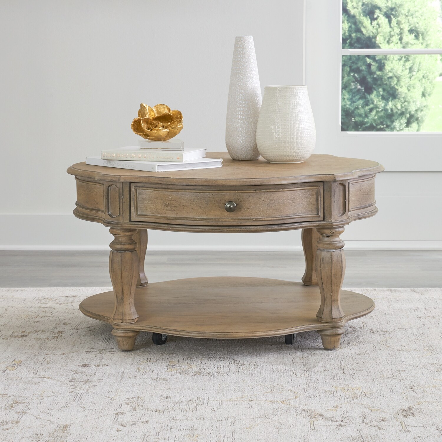 Allyson Park Wirebrushed White Charcoal Round Cocktail Table - Bed Bath ...
