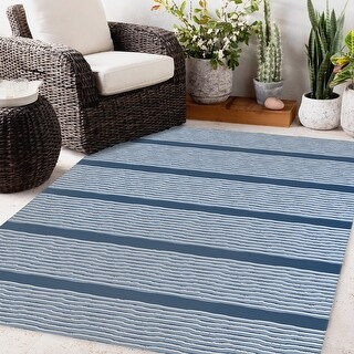 ZEN STRIPE BLOCK PRINT INDIGO Outdoor Rug By Becky Bailey - Bed Bath ...