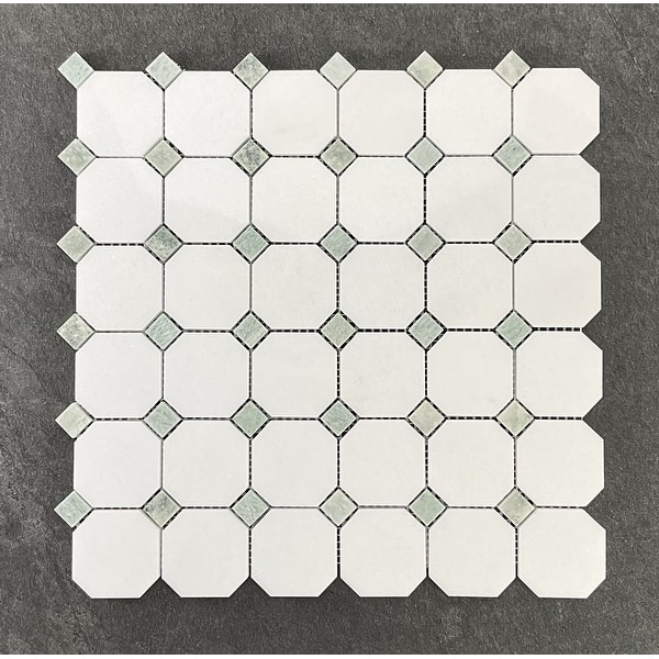 2" Octagon with Dot Marble Mosaic Tiles - Case (10 Sheets) - Bed Bath ...