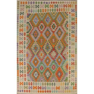 Hand-Woven Reversible Kilim Rug Multi-Color Wool Carpet - 6'7" x 9'11 ...