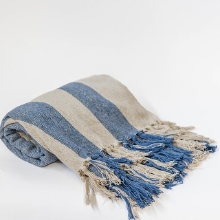 Beige And Blue Striped Cotton Throw - Bed Bath & Beyond - 40299518