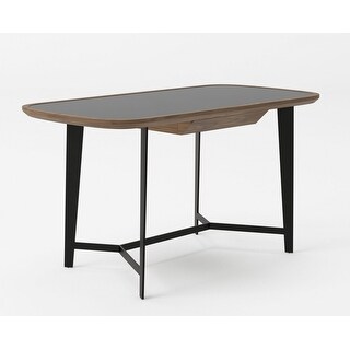 HomeRoots 55" Walnut And Black Glass Rectangular Writing Desk - Bed ...