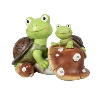 Garden Statue Cute Frog Face Turtles Figurines,Solar Powered Resin ...
