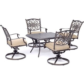 Traditions 5-Piece Patio Set in Tan with Four Swivel Rockers and a 32 ...