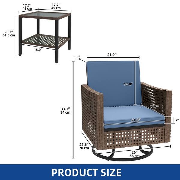 Moasis 3 Pieces Patio Swivel Rocker Wicker Chairs Set with Cushion and ...