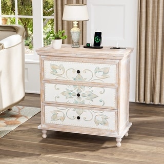 Wash White Embossed P2 MDF with Solid Wood Legs Three-Drawer Cabinet ...