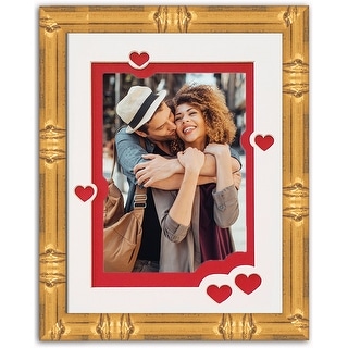 Heart & Love Picture Frame Gold Wood Frame With Heart Shaped Double Mat ...