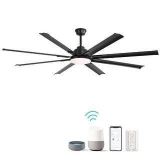 84" Large Ceiling Fan with LED Light and 6-speed Reversible DC Motor, 8 ...