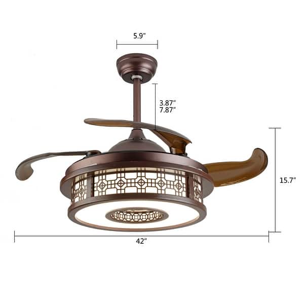 42" Brown Retractable Ceiling Fan 3 Light Silent with Remote Control ...