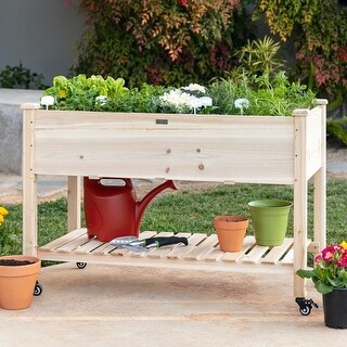 Solid Wood Locking Wheels Raised Mobile Garden Wood Planter Elevated ...