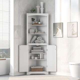White Corner Storage Cabinet Triangle Linen Tower Tall Storage Locker ...