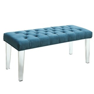 Contemporary Button Tufted Fabric Bench with Acrylic Legs, Blue and ...