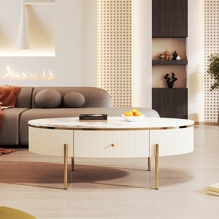 Oval Coffee Table with Storage for Living Room, Modern Cocktail Table ...