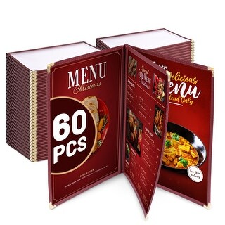 WeChef 60 Pack Restaurant Menu Covers Burgundy 8.5x14" Book Style 3 ...