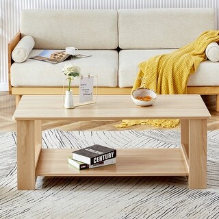 Modern Double-Layer Coffee Table in Log Color - MDF Material - Bed Bath ...