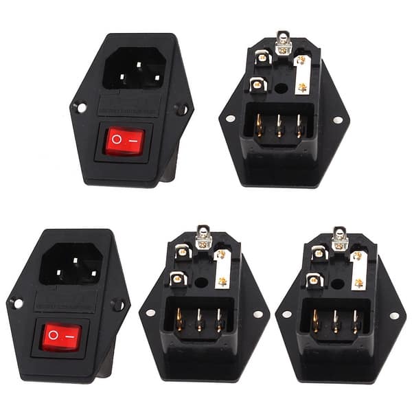 AC 10A 250V IEC320 C14 3-Pin Switch Inlet Plug Male Power Socket 5 Pcs ...