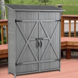 64"H Outdoor Storage Shed, Wooden Tool Storage Shed Detachable Shelves ...
