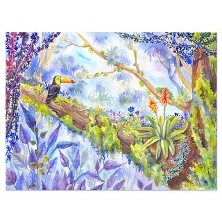 Jungle with Bird Toucan on Tree - Extra Large Glossy Metal Wall Art ...