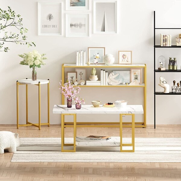 3 Pieces Faux Marble Coffee Table Set Modern Living Room Table Set with Coffee Table End Table and Console Table On Sale Bed Bath Beyond 36011317