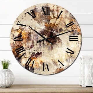 Designart 'Brown Orange And Grey Grunge Pattern' Patterned wall clock ...