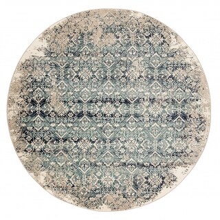 8' Round Beige Blue Distressed Diamonds Area Rug - 3'6" - Bed Bath ...
