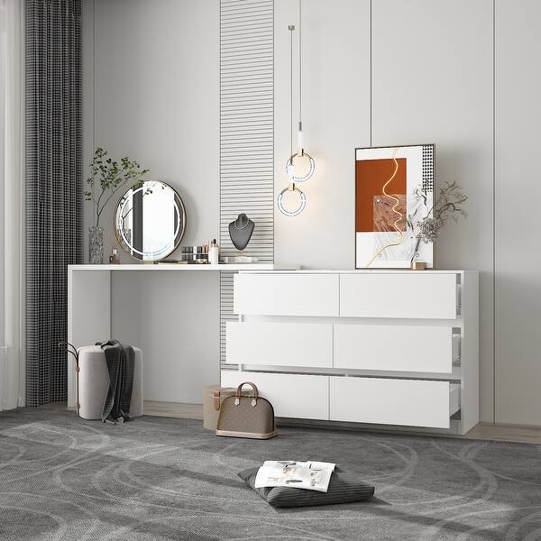 Timechee Home Rotating Dresser and Desk 6 Drawer Dresser Vanity Makeup ...