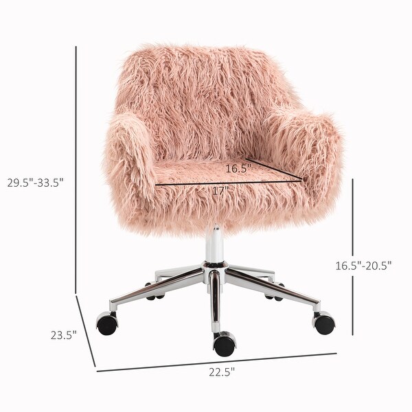 Vinsetto Faux Fur Desk Chair Swivel Vanity Chair with Adjustable Height and Wheels for Office Bedroom Pink On Sale Bed Bath Beyond 35665492