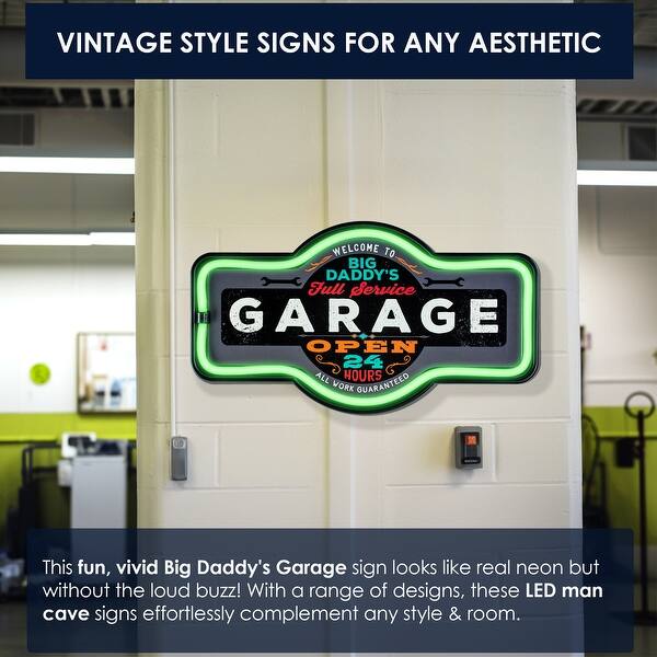 American Art Decor Big Daddy's Garage Marquee Shaped LED Light Up Sign ...