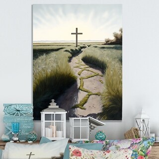 Designart 'Cross Status On Winding Path II' Spiritual Canvas Wall Art ...