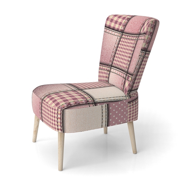 Designart Pink Denim Patchwork Upholstered Patterned Accent Chair and Arm Chair Side Chair