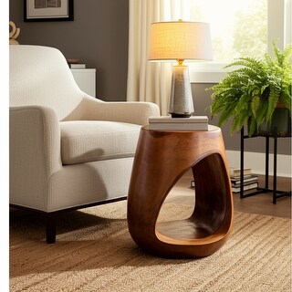 Mungur Wood Accent Table Hollow Base Design Modern Casual - 18" Bronze ...