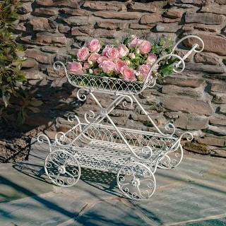 Two Tier Iron Flower Push Cart in Antique White "Odesa 1794" - 21.65x33 ...