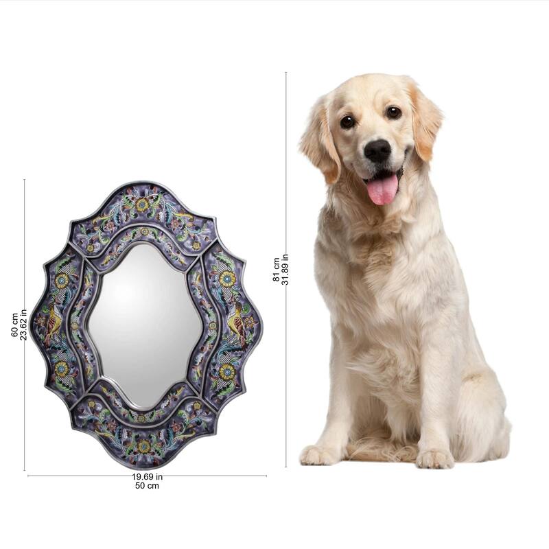 NOVICA 'Spring Violets' Handmade Reverse-painted Glass Wall Mirror - 9. ...