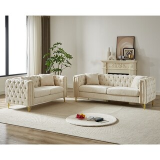 Chenille Pull Buckle Design Sofa for Living Room,Buttons Tufted With ...