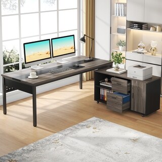 70.8 Inch L-shaped Computer Desk with Reversible File Drawer Cabinet ...