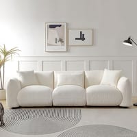 Beige Oversized Lambswool Fabric 3-Seater Sofa with Unique Design - Bed ...