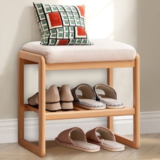 Solid Wood Shoe Bench with Sponge Cushion, Shoe Rack for Entryway - 23 ...
