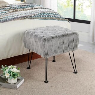 Soft Brick Faux Fur Ottoman Stool Cozy Fuzzy Bench Seat Gray - Bed Bath ...